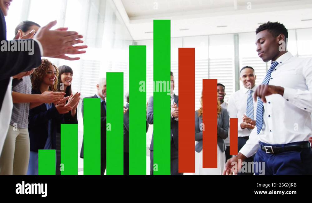Animation of graphs over diverse businesspeople dancing Stock Video ...