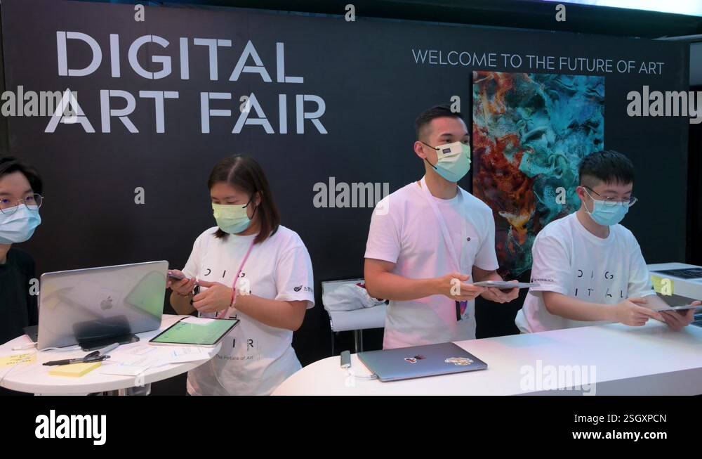 Chinese visitors and art enthusiasts arrive at the Digital Art Fair ...