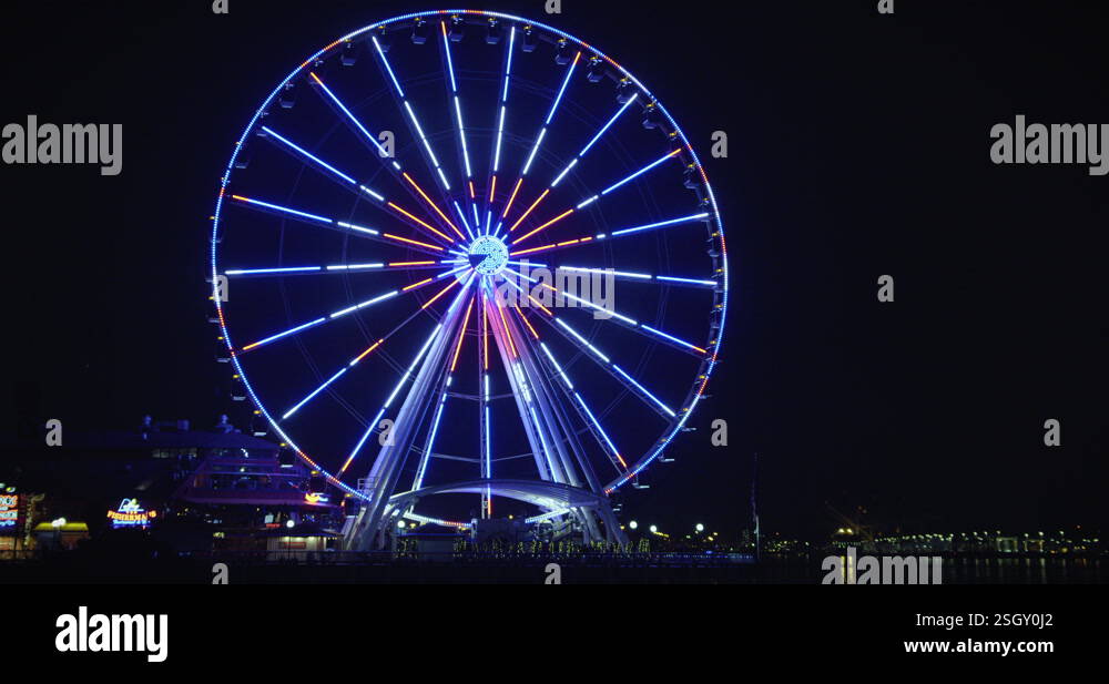 Seattle WA 2022 Waterfront Ferris Wheel Flashing Design at Night Stock ...