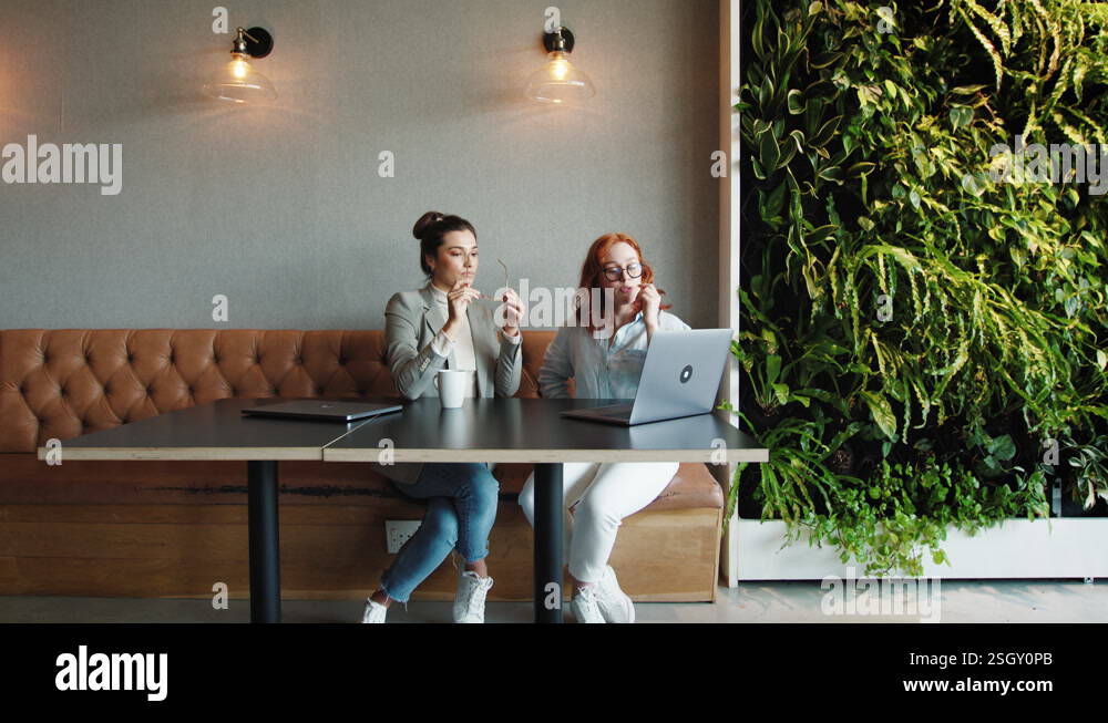 Female professionals having an online meeting with clients in a ...