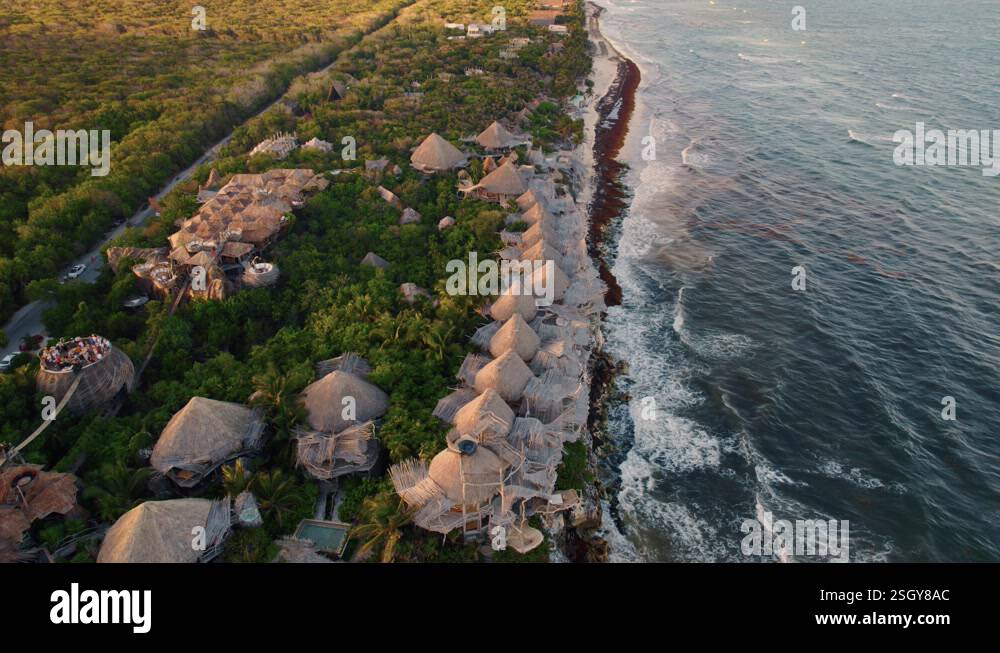 Circling around the panoramic view of Azulik Resort in Tulum Mexico in ...
