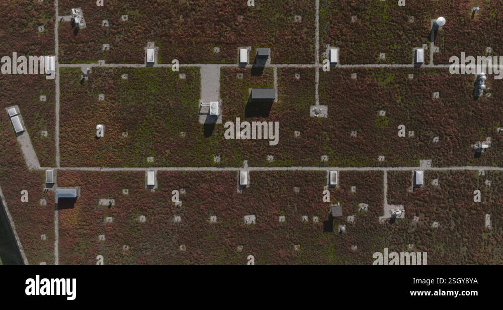 Drone camera view of modern rooftop garden on the shopping center. Roof ...