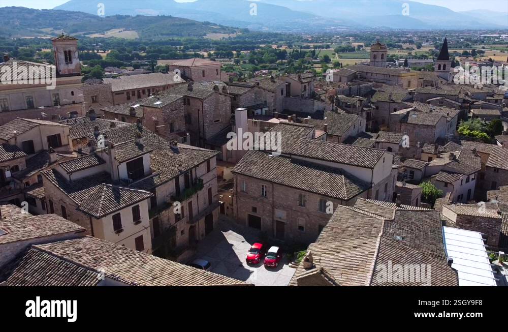 Aerial view of the roofs in Spello, a charming town in Umbria, province ...