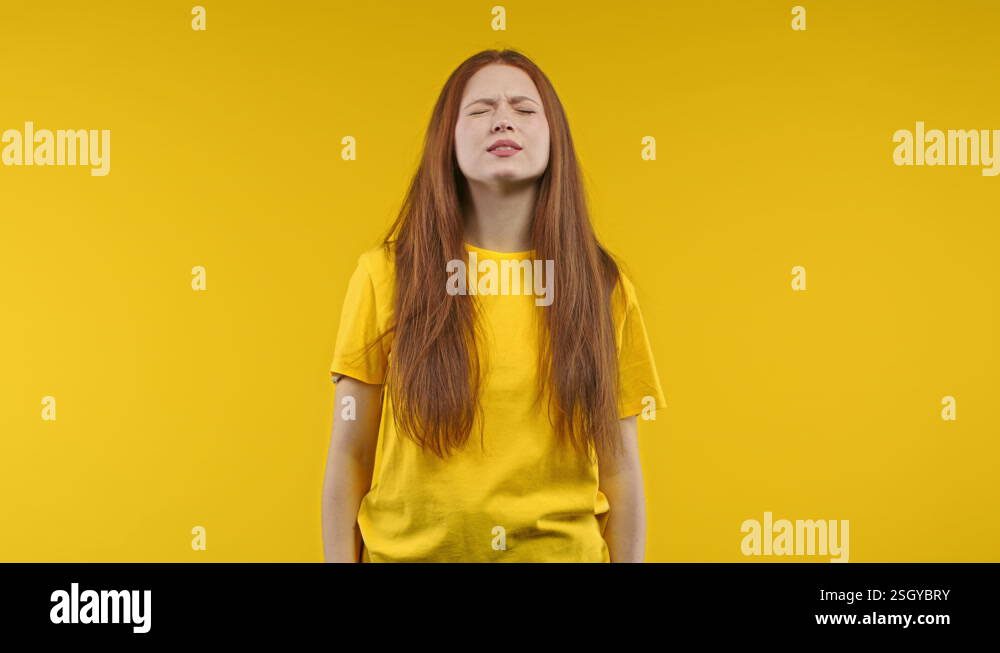 Worried woman doing gesture, like no, I forgot. Disappointed lady ...