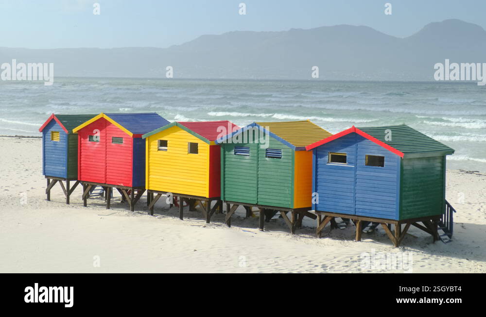 colorful changing rooms in St James beach Muizenberg Cape Town south ...