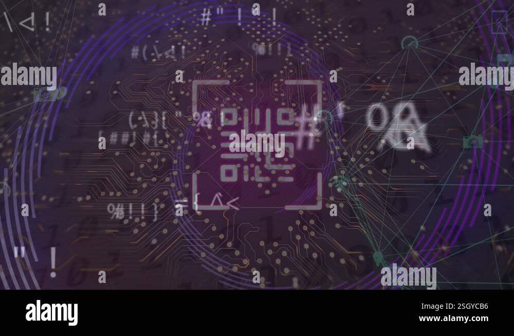 Animation Of Qr Code Multiple Symbols Connected Icons And