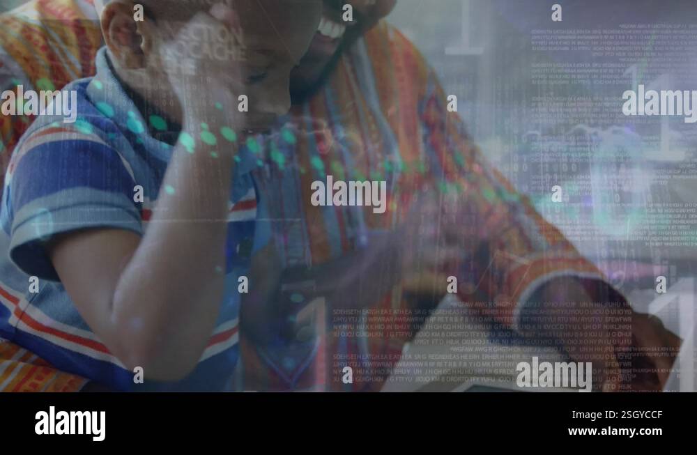 Animation of graph, binary code, computer language, african american ...
