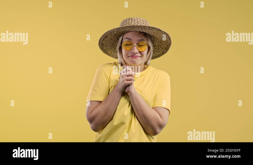Shocked woman is glad, she screaming WOW. Lady trying to get attention ...