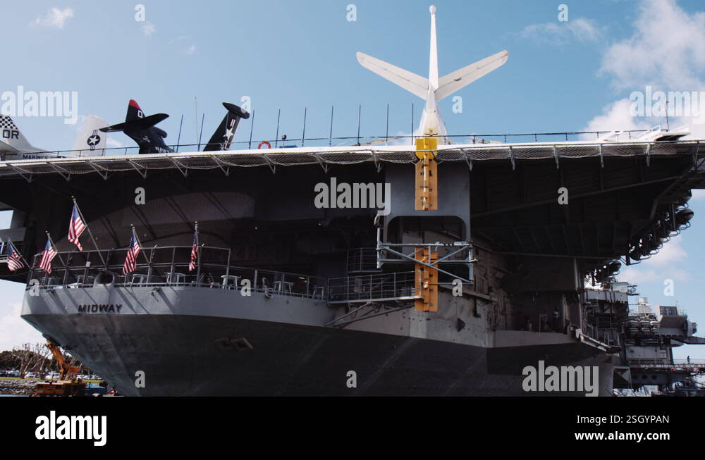Panorama Of Historical Naval Aircraft USS Midway Museum At Navy Pier In ...