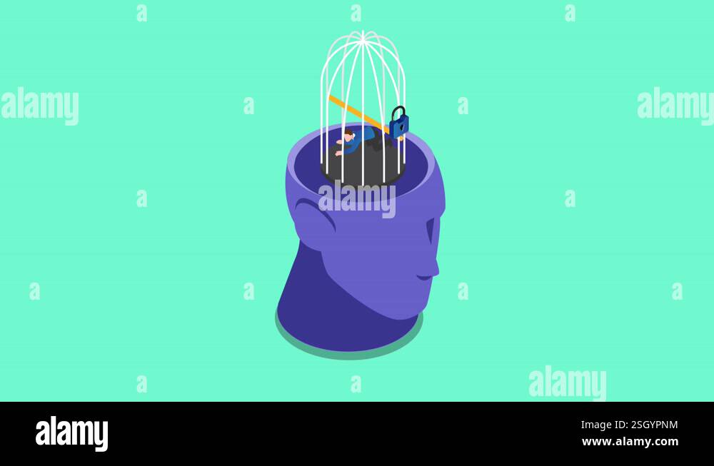 Sad man trapped inside a birdcage on the head Stock Video Footage - Alamy