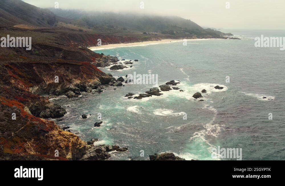 Elevation view of the majestic California coastline in the Big Sur area ...