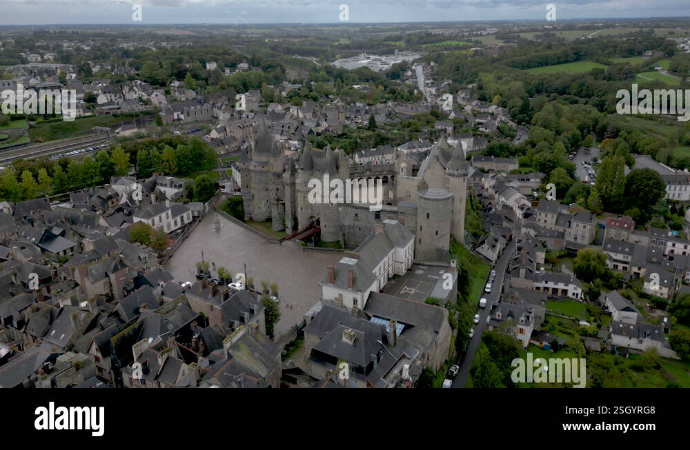 Vitré medieval castle, Ille-et-Vilaine in France. Aerial drone ...