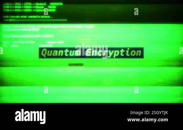 Quantum Encryption on digital screen message on computer screens Stock ...