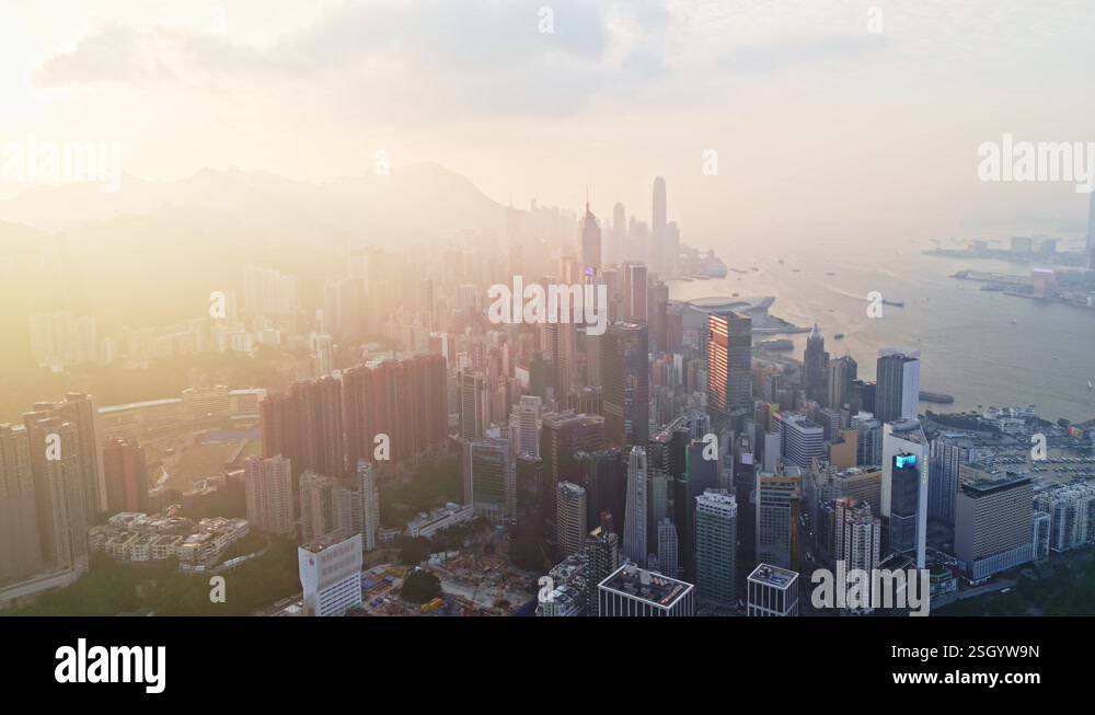 Hong Kong Island, and Tsim Sha Tsui Victoria Harbour , aerial view in ...