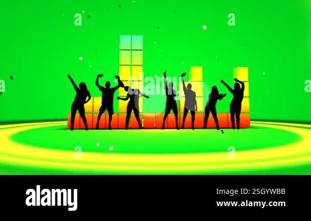 A lively crowd of silhouetted people dancing on green screen Stock ...