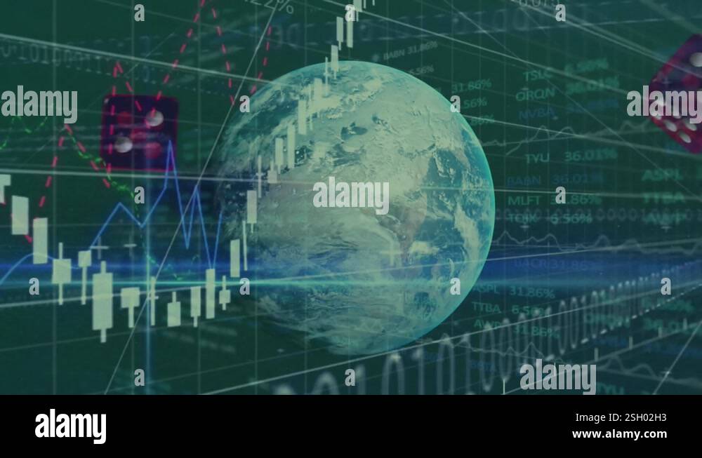 Animation Of Binary Coding Financial Data Processing Over Globe And