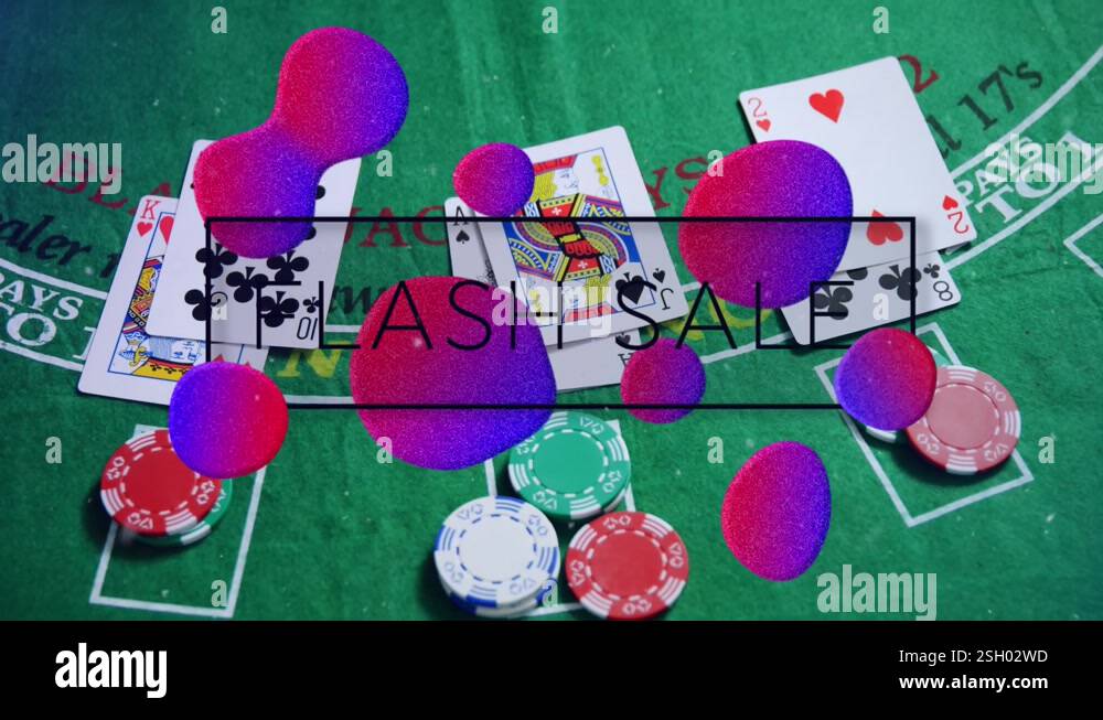 Animation of shapes and flash sale text over cards and chips Stock ...