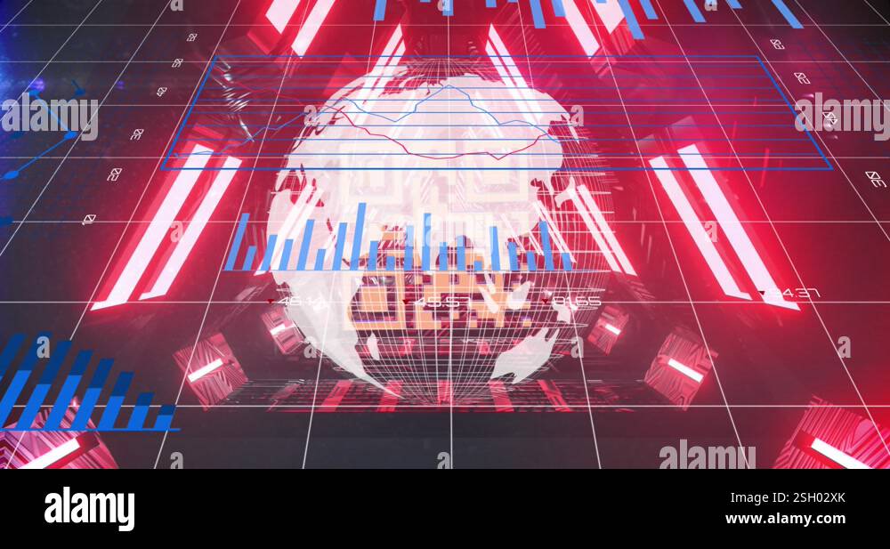 Animation of qr code, globe and multiple graphs over triangle tunnel against Stock Video Footage ...