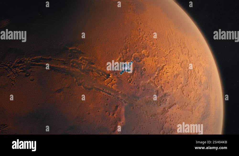 Establishing Shot of Mars Spinning from Left to Right with an Orbiting ...