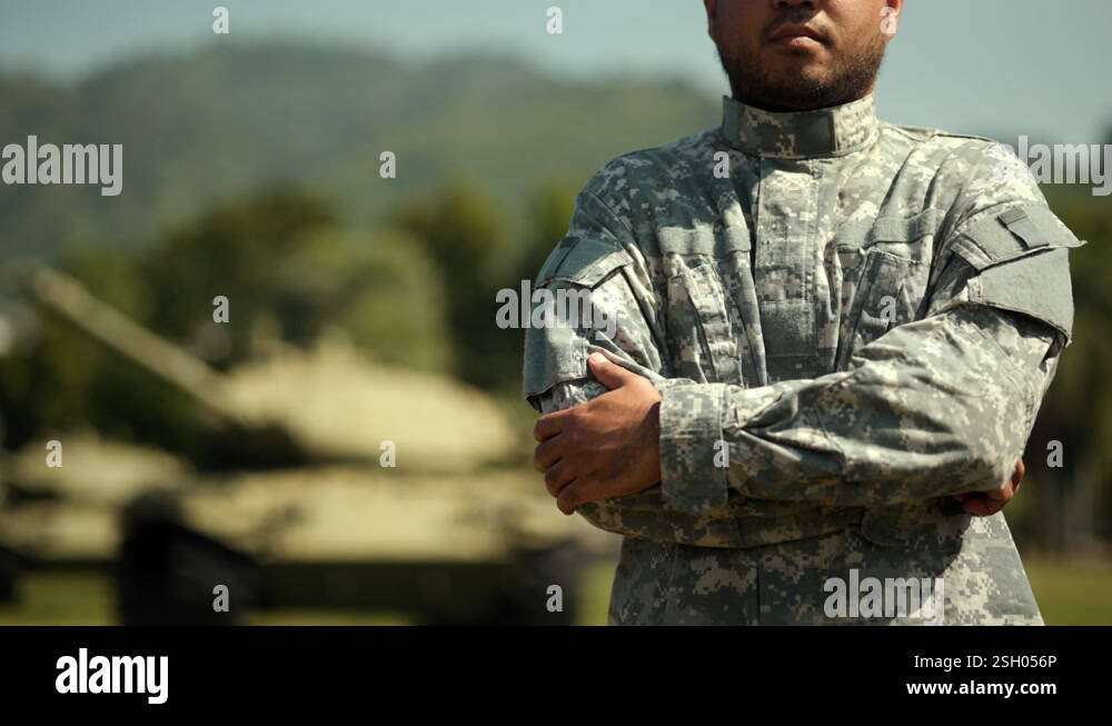 Confident soldier man in military uniform special forces standing ...
