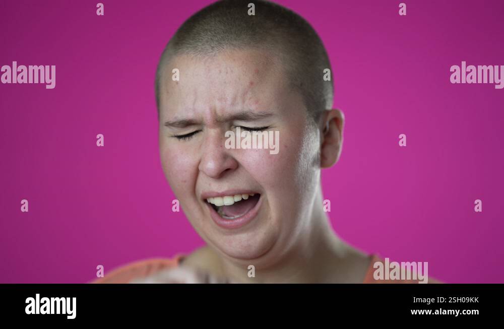 Pretty gender fluid non binary young woman 20s did not get enough sleep ...