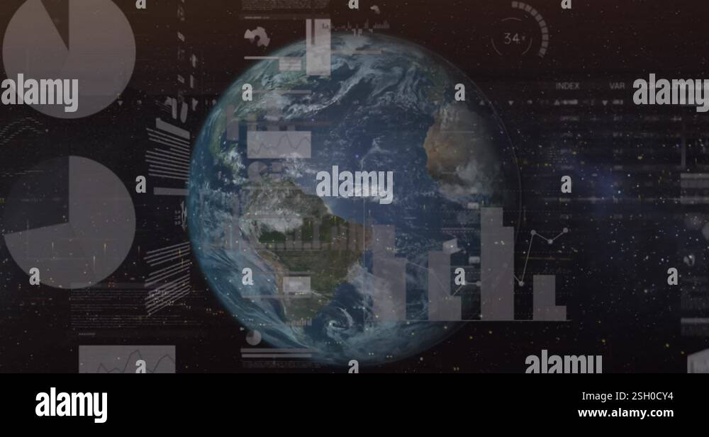 Animation of infographic interface against lens flare and rotating globe in Stock Video Footage ...
