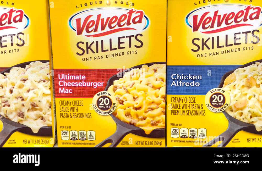 Velveeta Skillets dinner box kit variety on a. Grocery store shelf ...