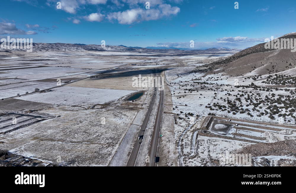 Aerial traffic freeway Mountain winter snow Utah 4K Stock Video Footage ...