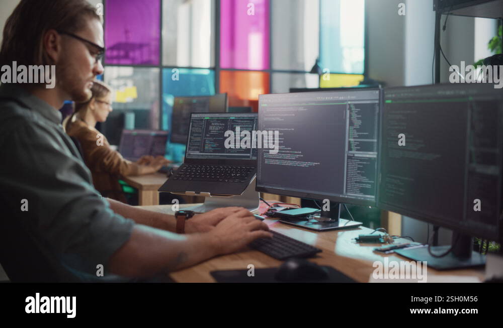 Professional Software Engineer Writing Code in Office Stock Video ...