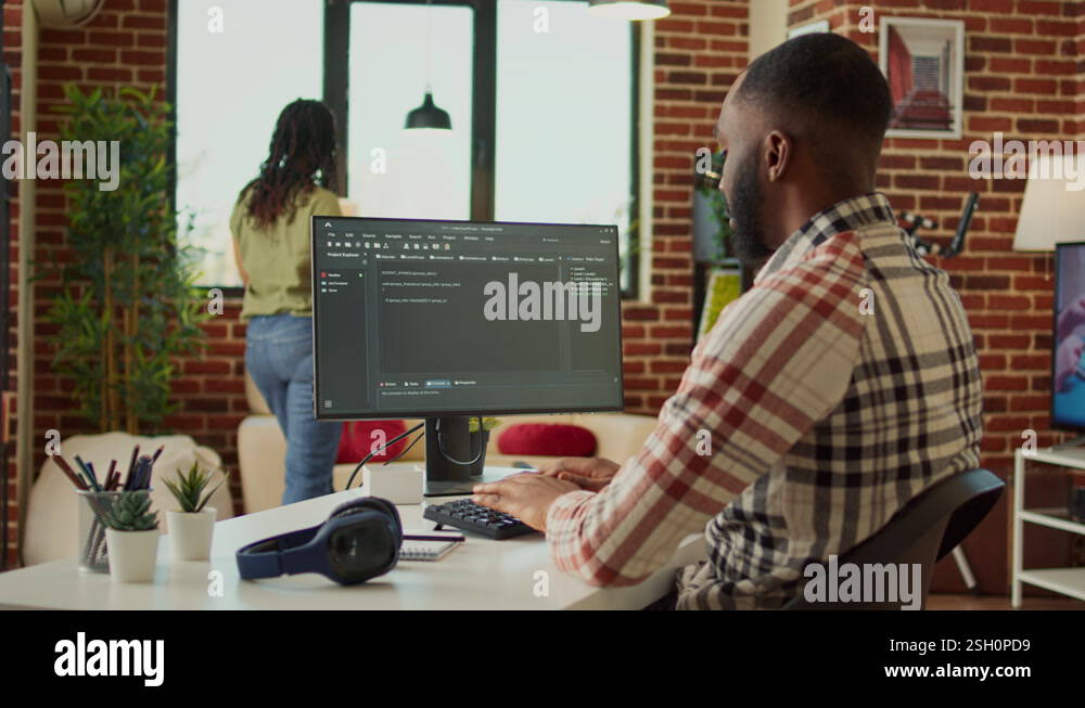 Male app developer using html script code on computer Stock Video ...