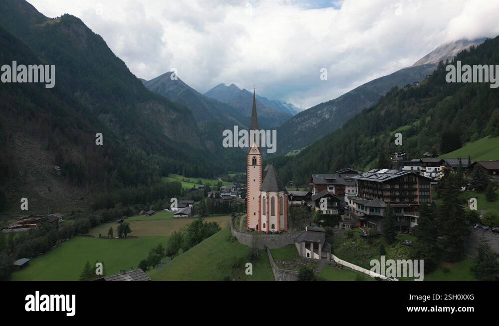 Austrian Alps from drone in 4k, 24fps. Amazing landscape of small town ...