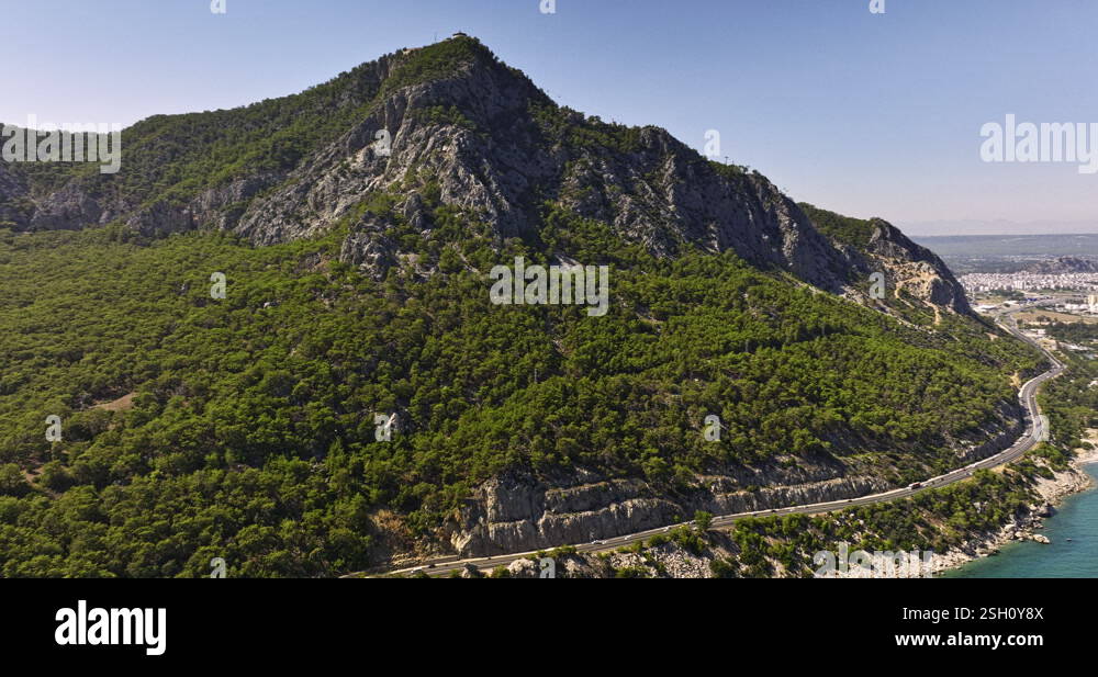 Antalya Turkey Aerial v54 panning away from tünek tepe, along coastal ...