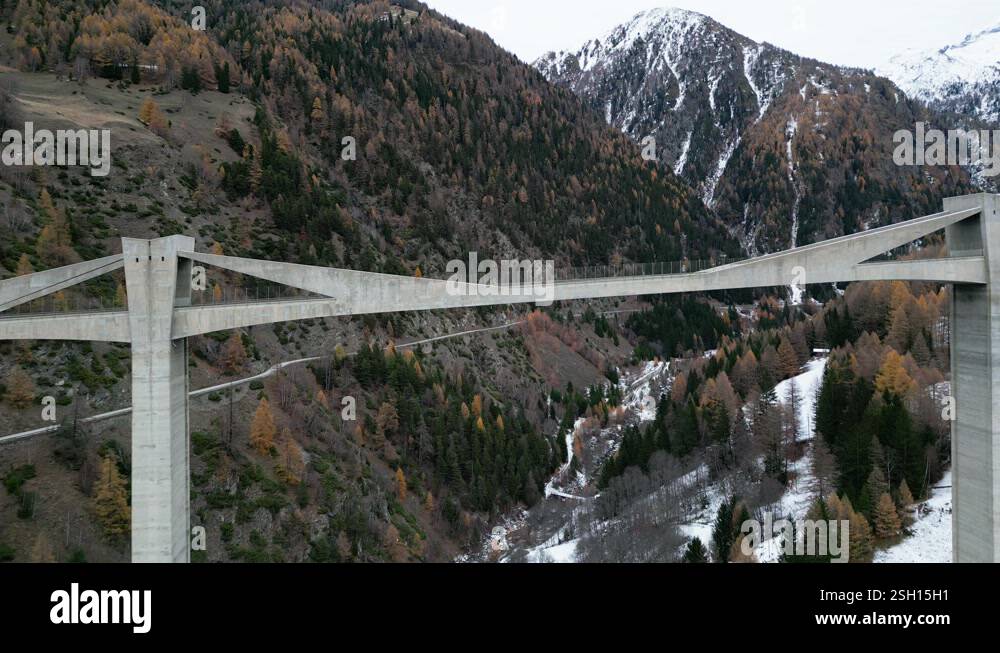Large bridge connects the gorge with both sides of the Alps. It is the ...