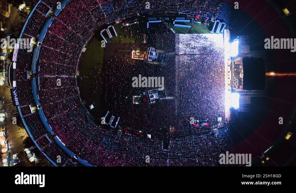 Aerial view above people inside a Stadium, during Concert night ...