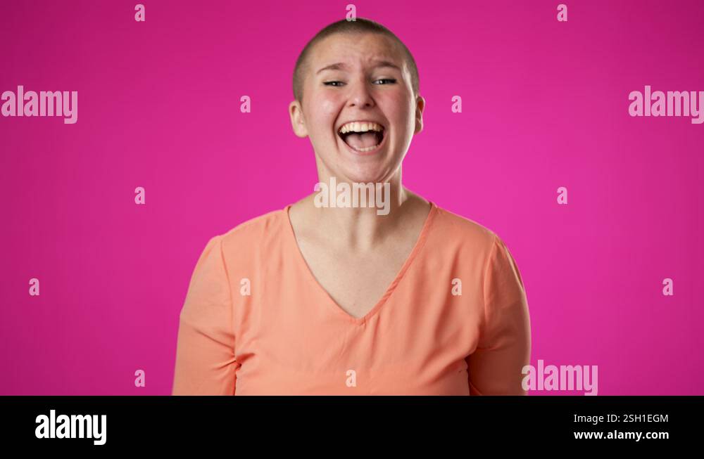 Excited jubilant overjoyed pretty young gender fluid non binary woman ...