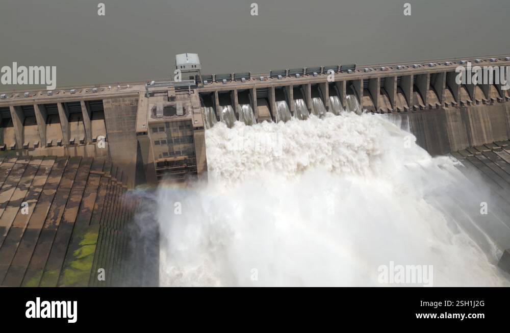 Sluices in Vaal dam open to lower reservoir level in flood Stock Video ...