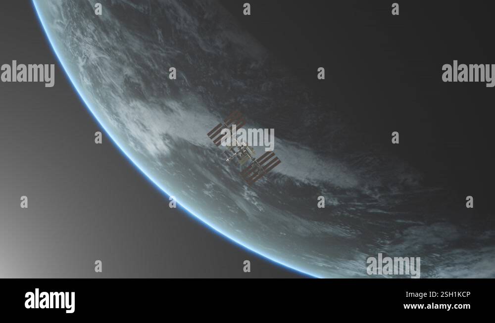 ISS International Space Station Slowly Orbiting Planet Earth with Sun ...