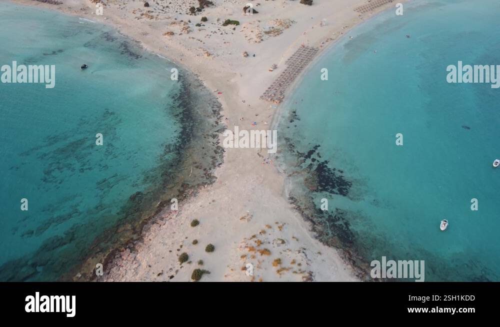 Elafonissi Beach Birds Eye view through the narrow sand passage. Beach ...