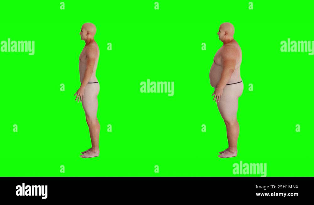 A Normal weight person and a Overweight Person Turntable On Green ...