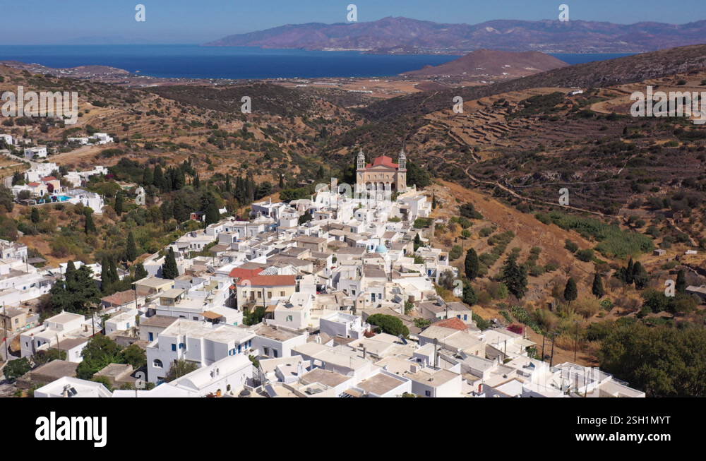 Panoramic aerial view from Lefkes village in Paros island of Greece ...