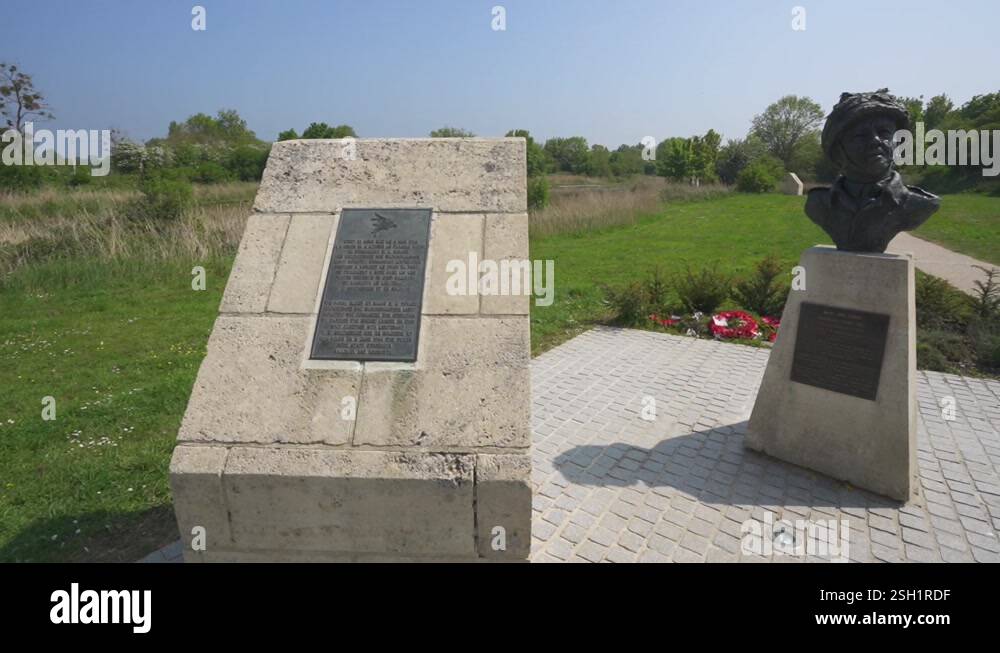 Statue of Major John Howard at the D-Day landing site of Pegasus Bridge ...
