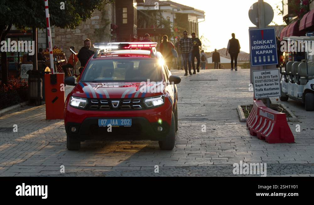 Side, Turkey - CIRCA 2022: red police car Dacia Duster in city of Side ...
