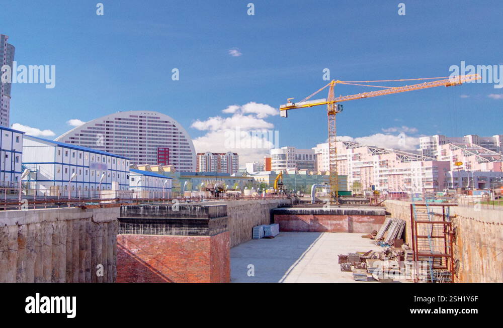 A large huge ditch pit tunnel timelapse at the construction site of the ...