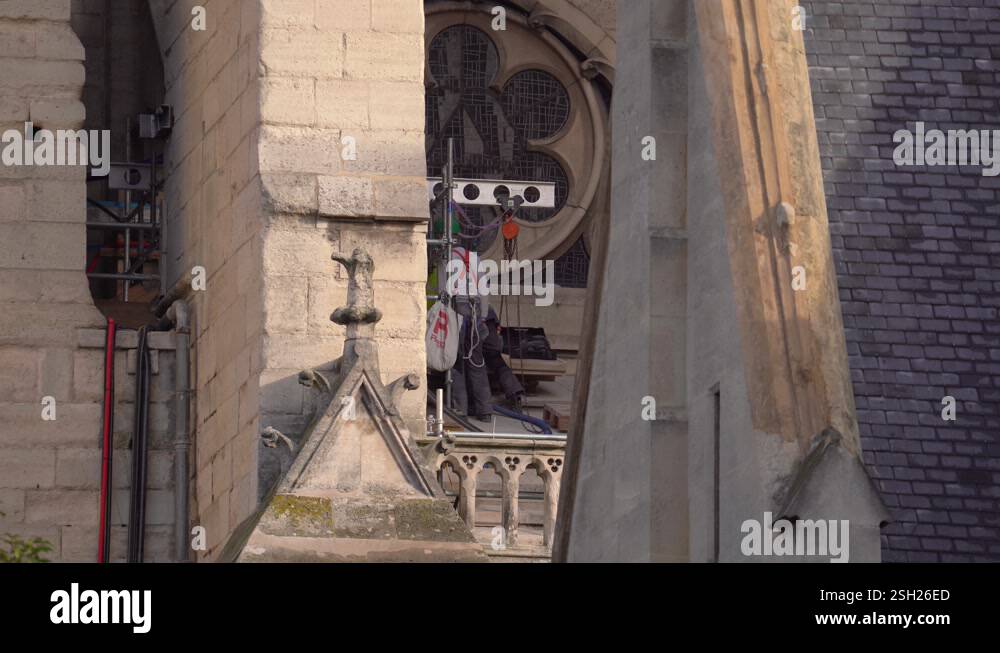 Stoneworker Restoring Carved Exterior Facade Of Notre-Dame de Paris ...