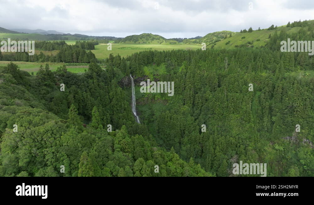 Cascata do Grena, a waterfall located in Grena park on San Miguel ...