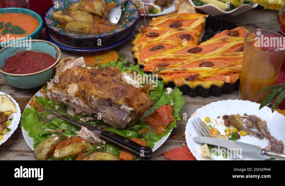 Holiday Meals Leftover. Food after a family dinner. Food waste after ...
