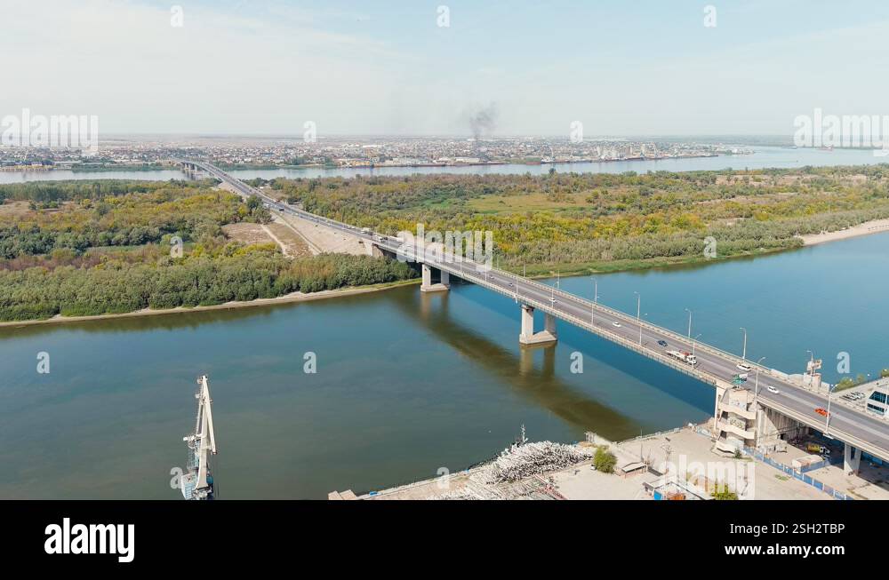 Astrakhan, Russia. Bridge across the Volga river. New bridge, Aerial ...