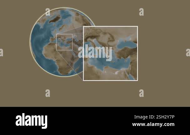 Alonissos Island. Presentation of the location on a sepia colored ...