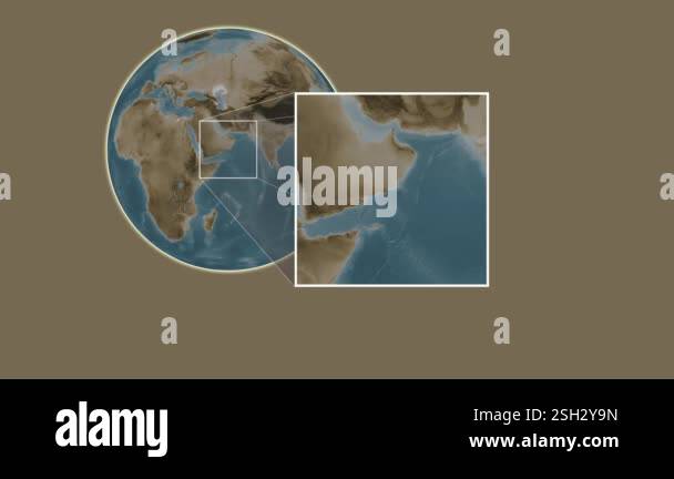Al-Hallaniyah Island. Presentation of the location on a sepia colored ...