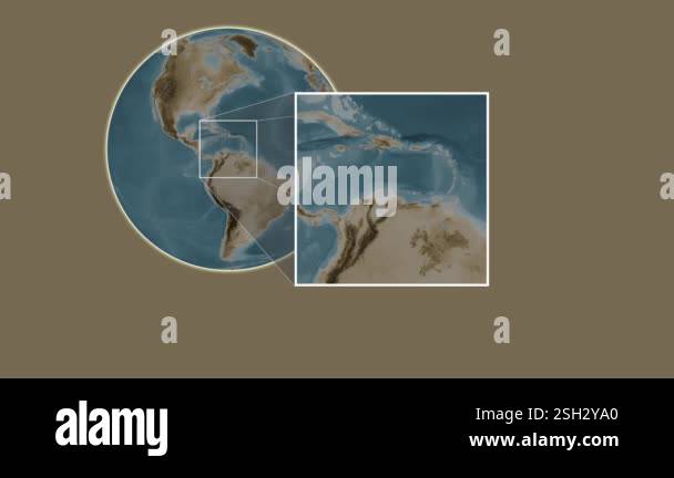 Aruba Island. Presentation of the location on a sepia colored elevation ...